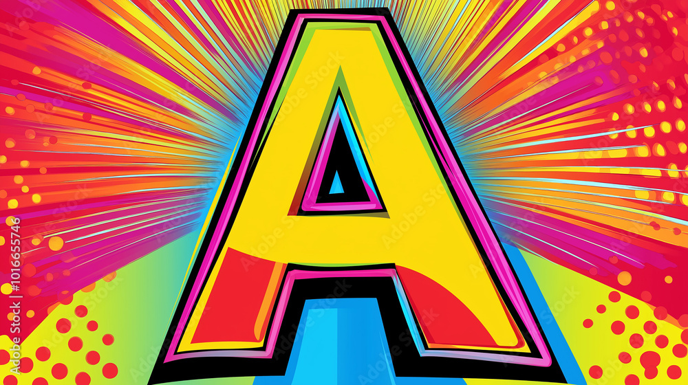 Pop art Alphabet letter A. Colorful background in pop art retro comic ...
