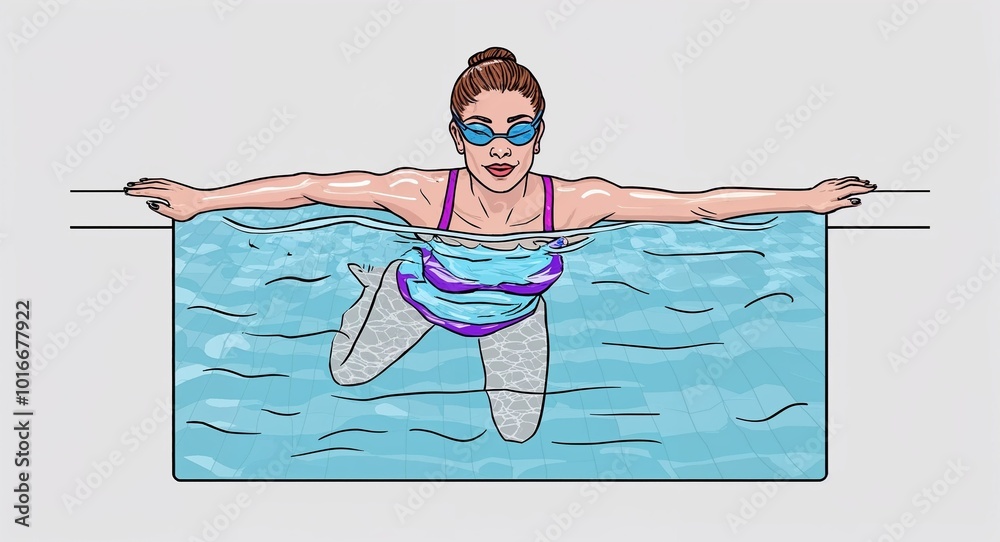 Hand drawing clipart of a woman swimming in pool on plain white ...