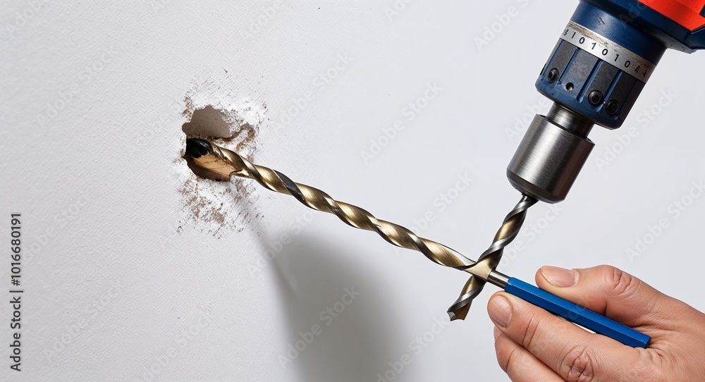 Hand drawing clipart of a drill bit boring into wall on plain white ...