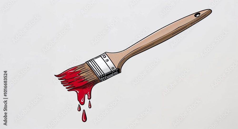 Hand drawing clipart of a paintbrush dripping with paint on plain white ...