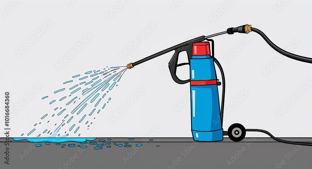 Hand drawing clipart of a pressure washer spraying surface on plain ...