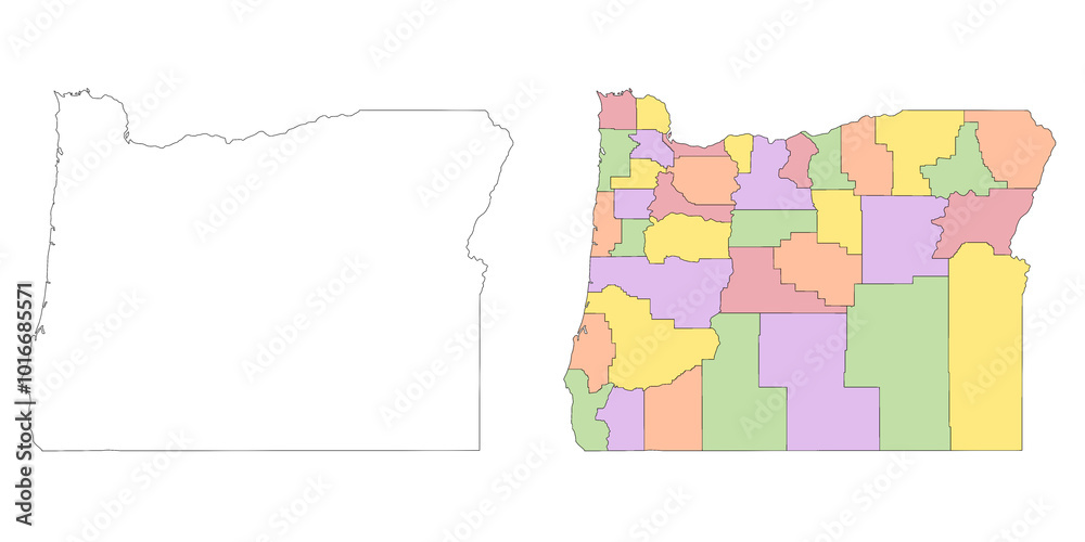 Oregon administrative map, Oregon outline and counties state map set ...