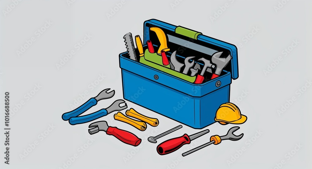 Hand drawing clipart of a toolbox filled with tools on plain white ...