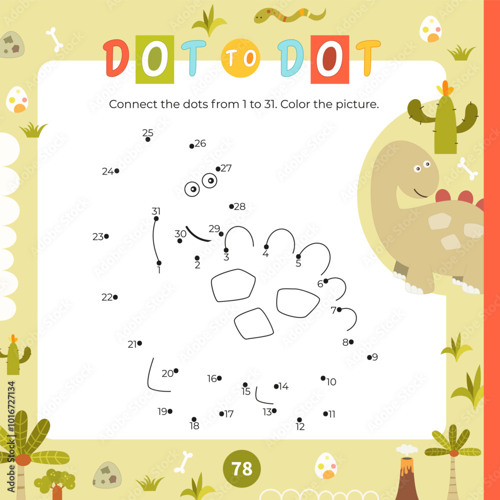 Vector de Stock Dinosaurs activities for kids. Dot to dot game – little ...