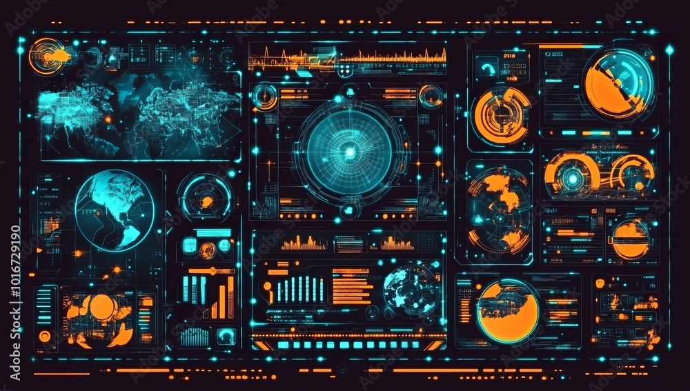 HUD spacecraft digital screen interface. Graphic interface of a sci-fi ...