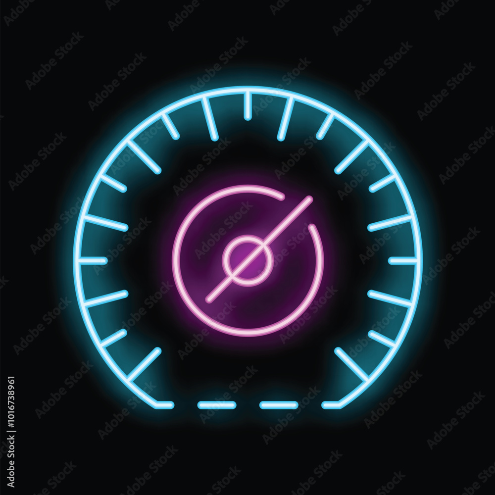 Neon sign of a speedometer with its needle at zero, symbolizing a lack ...