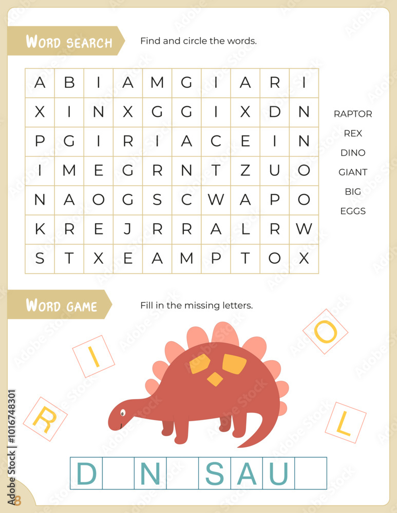 Activity Pages for Kids. Printable Activity Sheet with dinosaurs ...