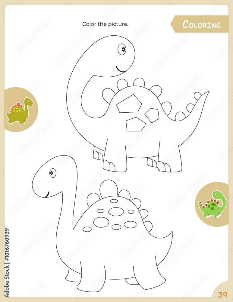 Coloring page for kids Dino. Preschool printable game for Activity book ...