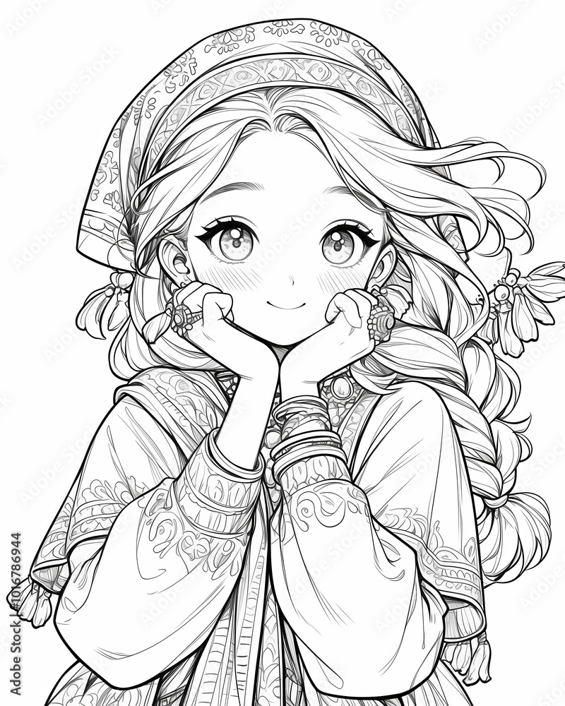 Coloring page for kids, coloring page teenage girl. Stock Illustration ...