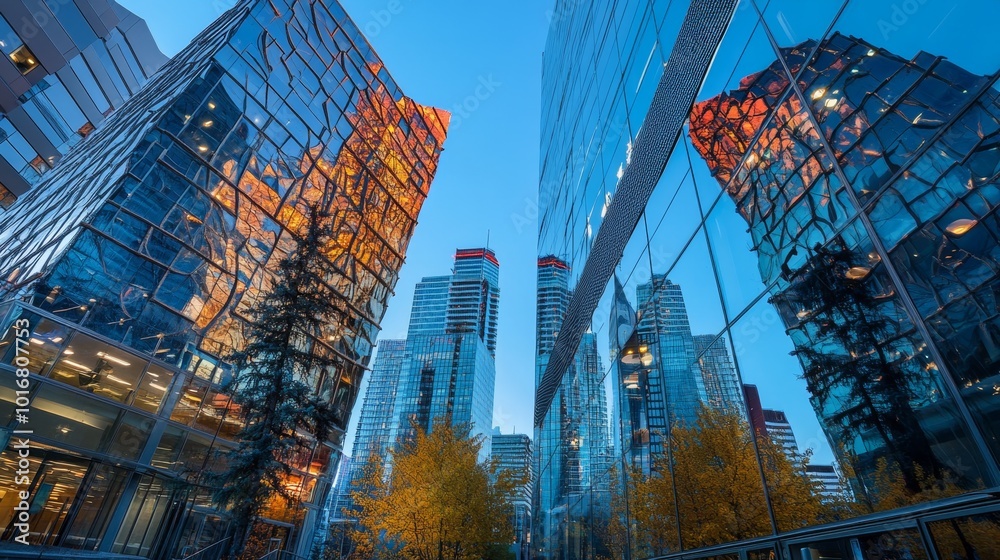 From below of entrance of office building next to contemporary high ...