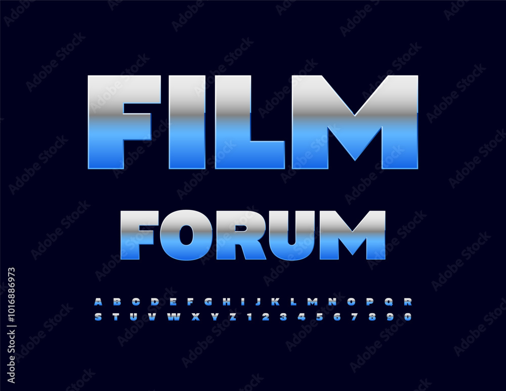 Vector silver icon Film Forum. Blue Metallic Font. Trendy Alphabet ...