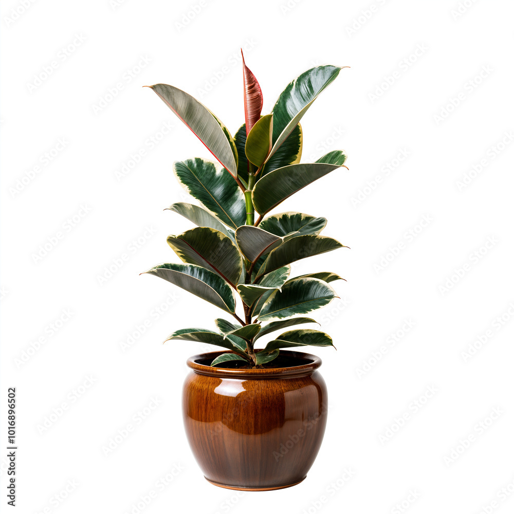 Variegated Rubber (Ficus Elastica) indoor house plant with vibrant ...