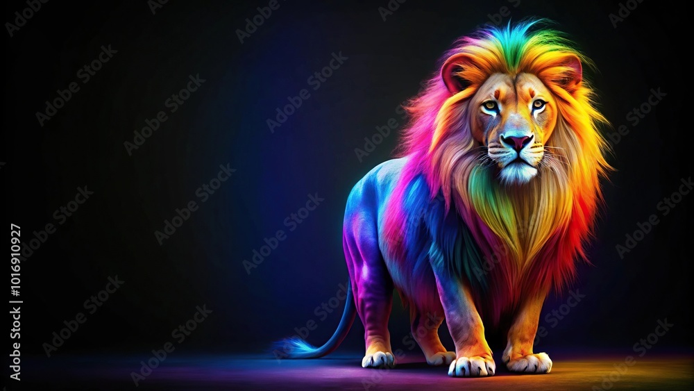 Minimalist colorful rainbow lion abstract art on black background Stock ...