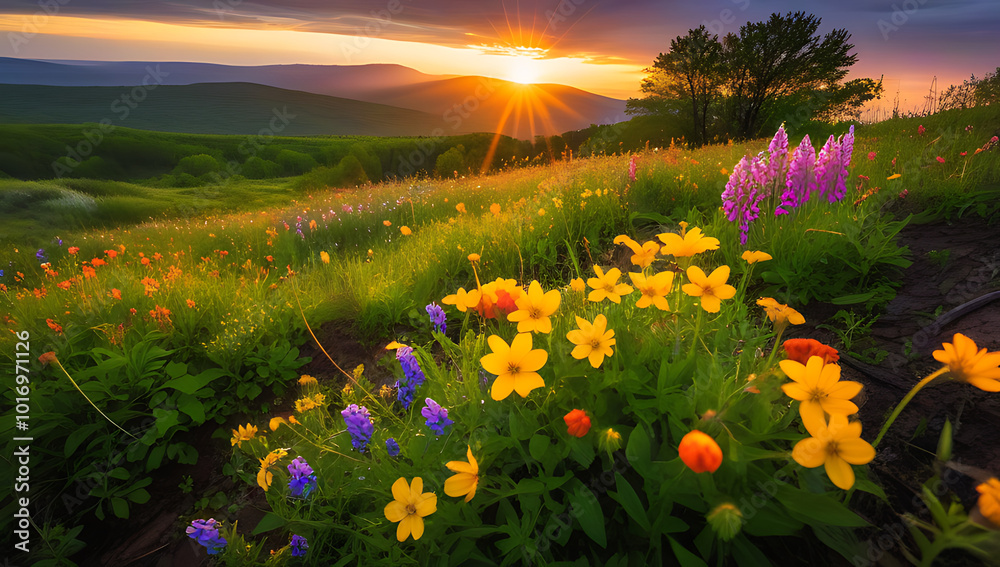 spring evening rain vibrant wildflowers danced soft glow sunset amidst ...