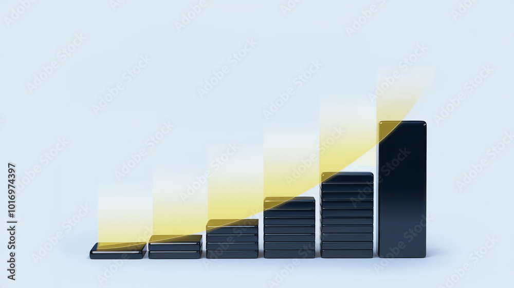 Graphical representation of increasing data with black and yellow bars ...