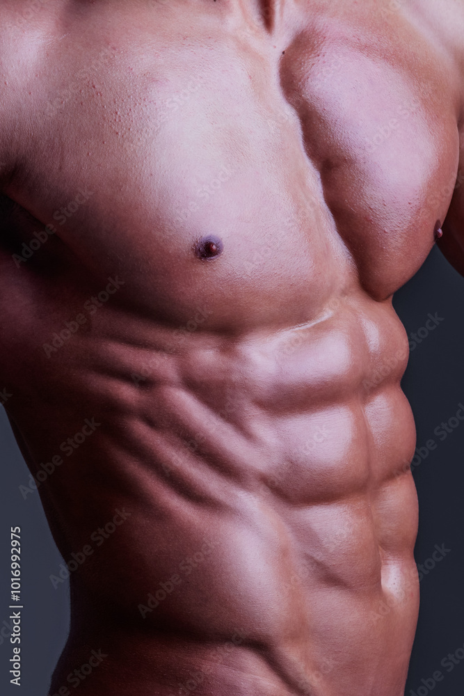 Strong Sexy Fit man showing perfect muscular ripped abs. Male Fitness ...