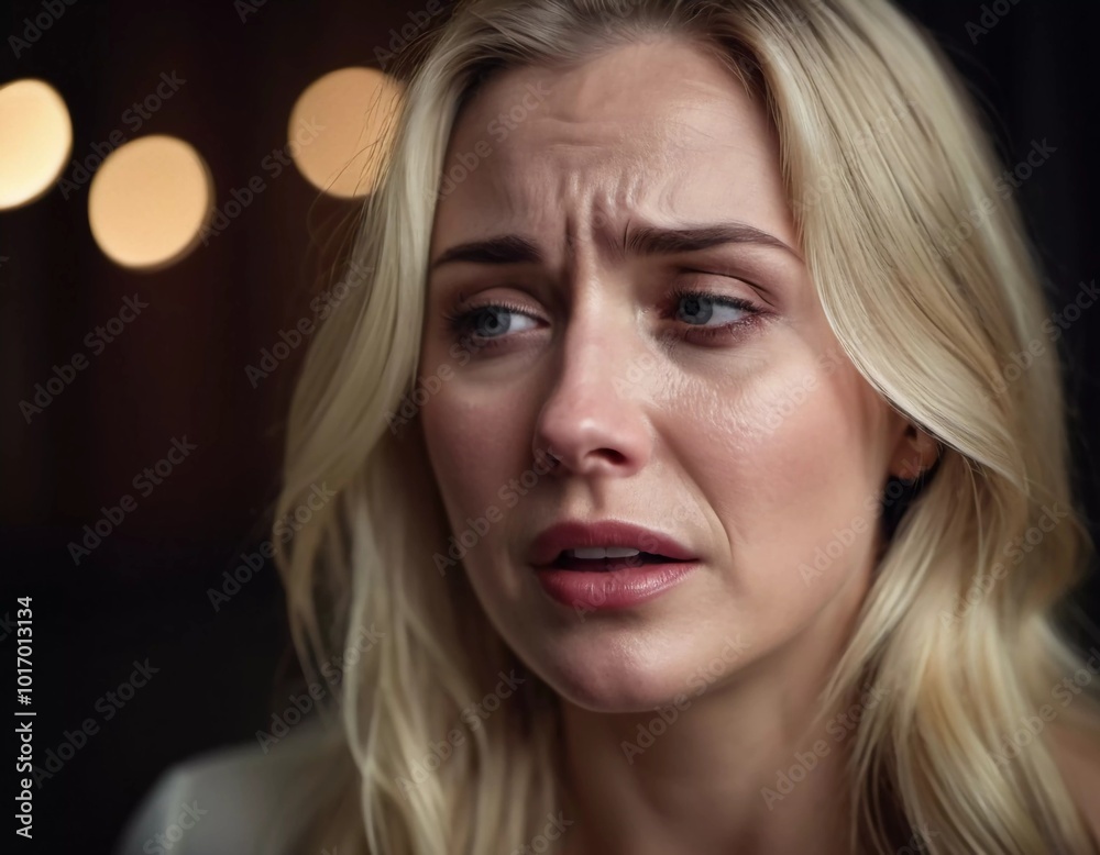 Woman expresses deep emotions while crying in outdoor setting during ...