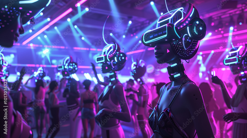 3d render of futuristic technology AI artificial intelligence cyber humans cyborgs robots in ...