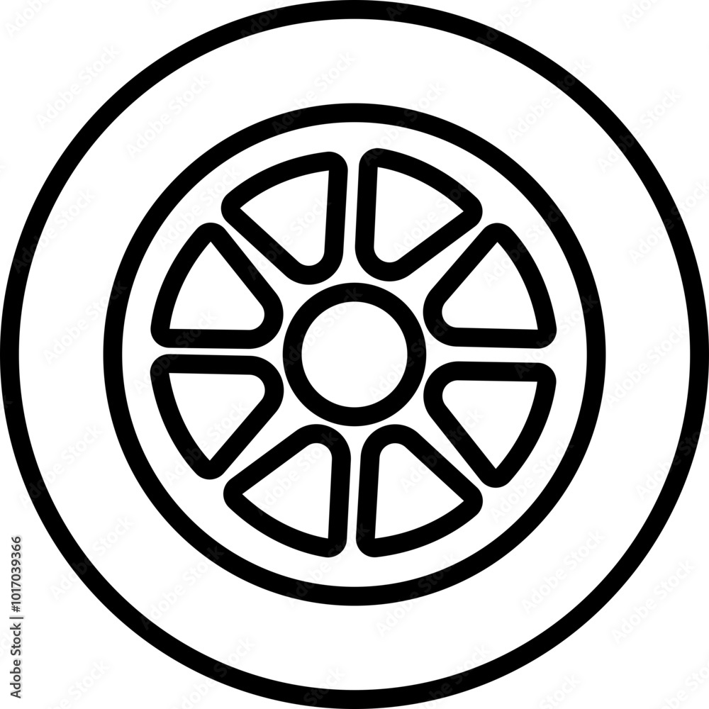 Wheel tires icon in line. Black rubber wheel tire disks auto service ...
