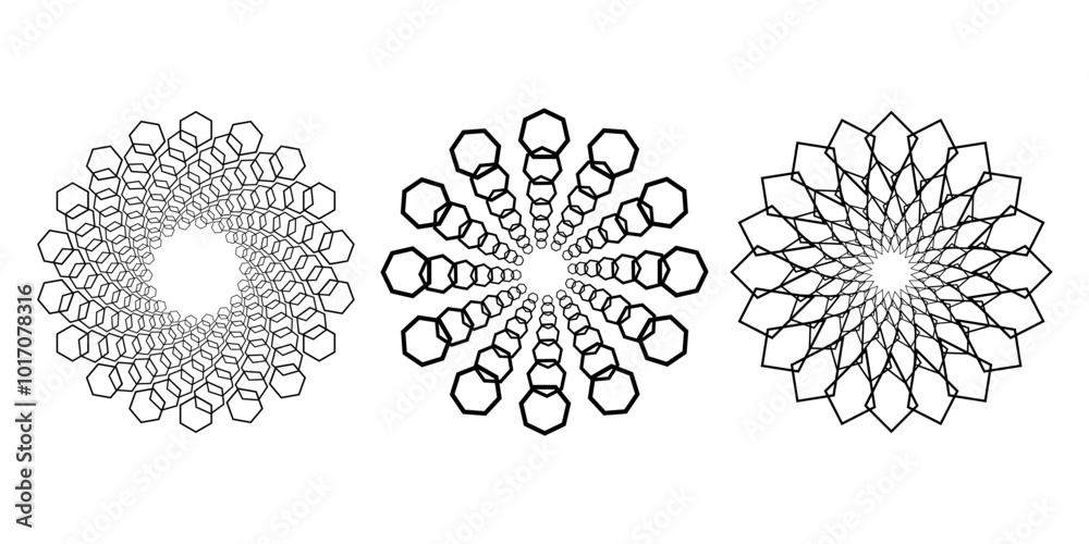 Set of black geometric rotated shapes. Circle form. Trendy design ...