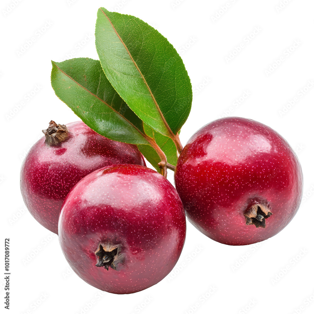 Fresh Malay apple fruits with glossy red skin and green leaves on a Png ...