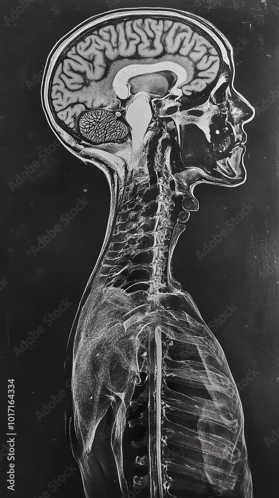 Human Brain and Spinal Cord Anatomy Scan: Medical Illustration Stock ...