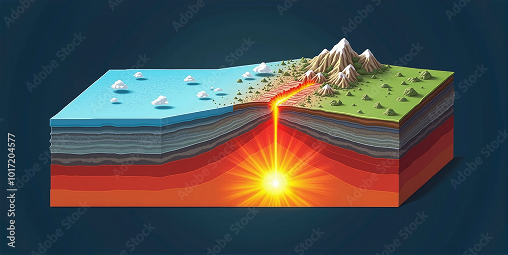 Illustrative depiction of a ground cross-section to explain vulcanism ...