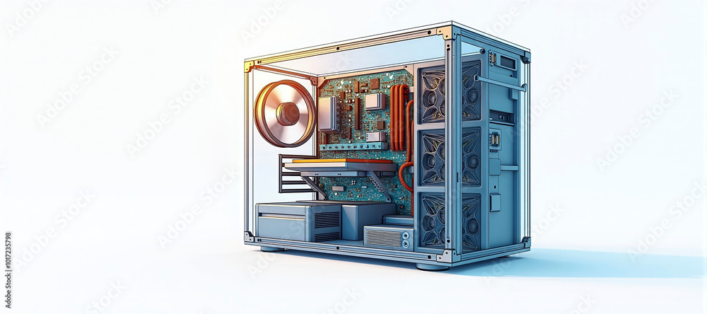 Illustrative representation of a transparent modern high end computer ...