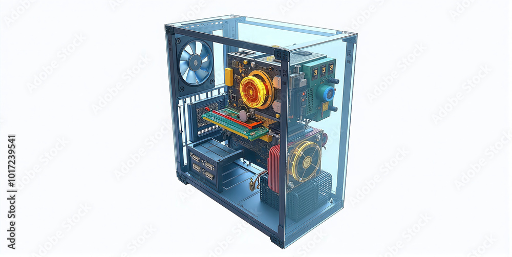 Illustrative representation of a transparent modern high end computer ...
