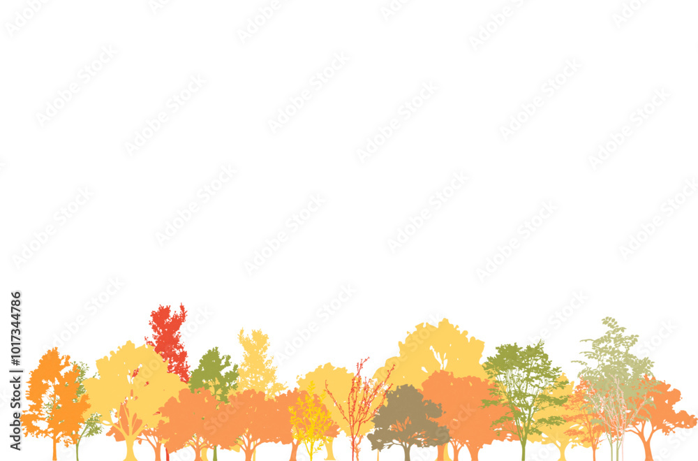 Minimal style cad tree line drawing, Side view, set of graphics trees ...