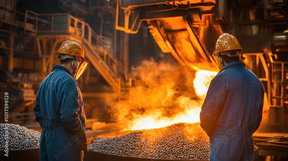 Engineers overseeing the production of iron pellets in a high-tech ...