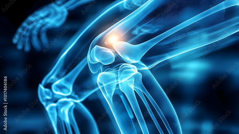 X-ray visualization of a human knee joint highlighting anatomy. Stock ...