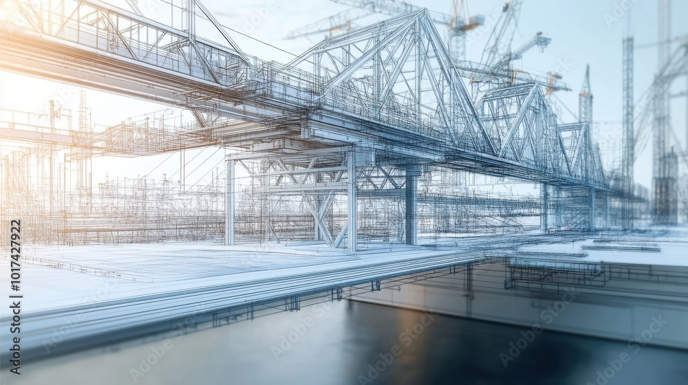 Bridge project in 3D model form with technical blueprint details ...