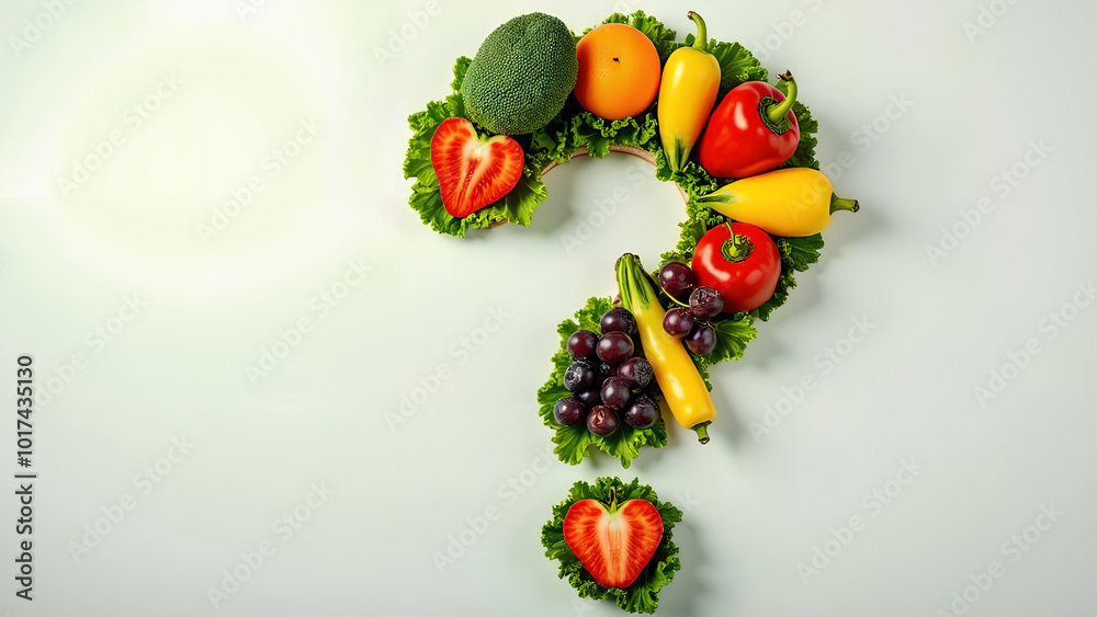 Question mark made by vegetables and fruits healthy food concepts Stock ...