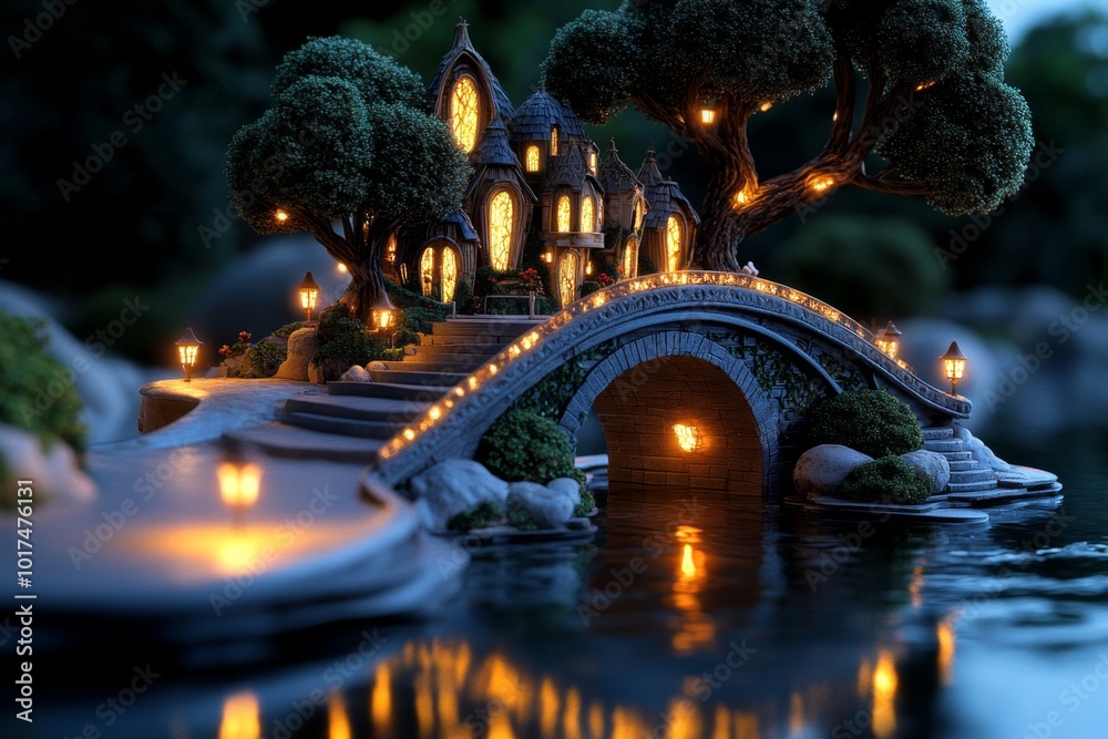 Fantasy scene of an enchanted city where buildings are made of living ...