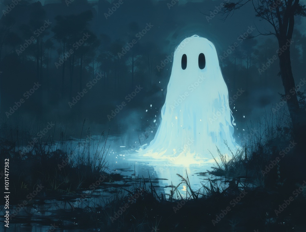 Glowing ghost in an oil painting style illustration, featuring ethereal ...