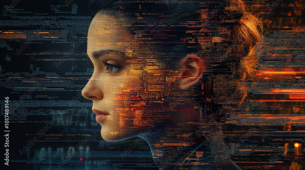 Illustration Stock Code in Art, Ada Lovelace face formed out of coding ...