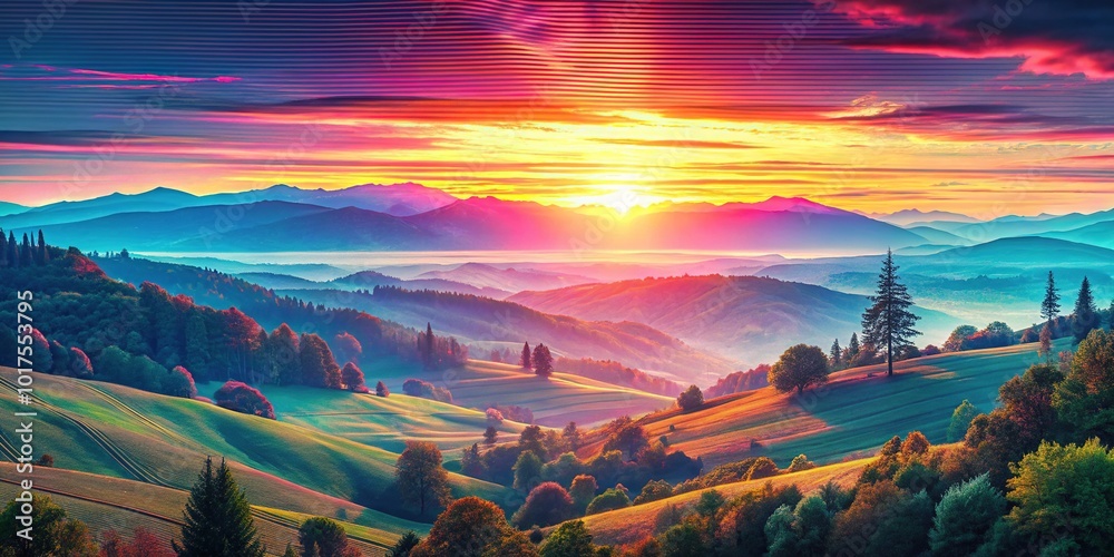 Vintage VHS Glitch Landscape Photography with Noise and Artifacts ...