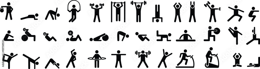 Exercise and fitness icons. Gym and Workout Set. Person Yoga exercises ...