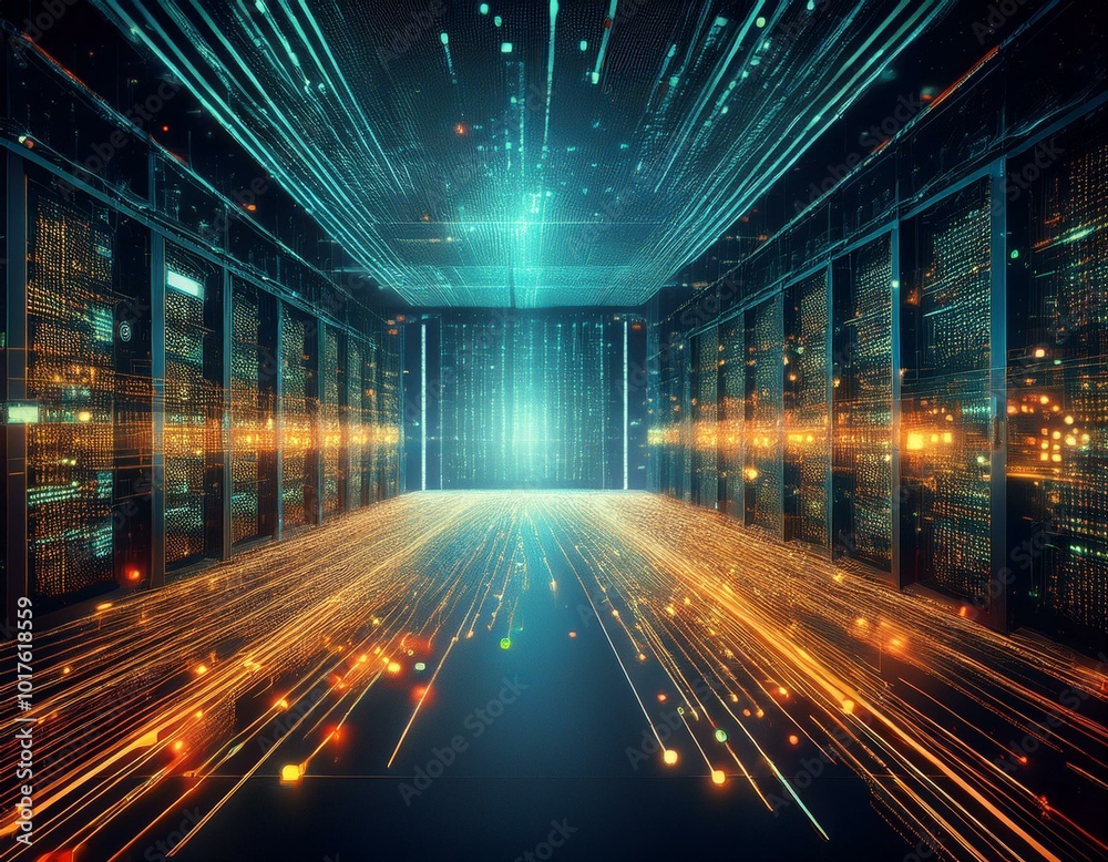 Concepto de "Big Data": Una cascada infinita de datos fluyendo hacia un ...