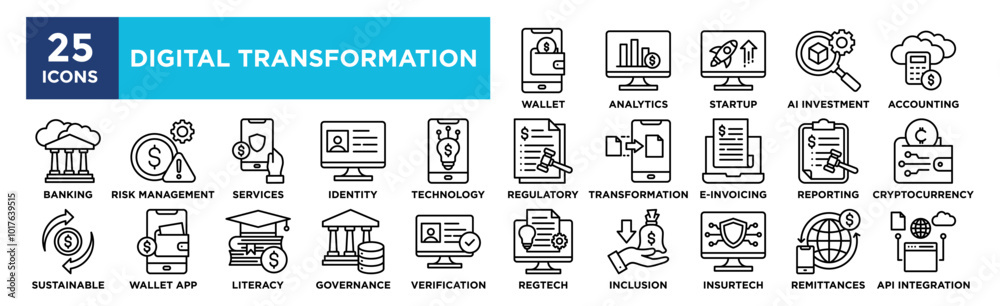 Digital Transformation icon collection set. Containing design ...
