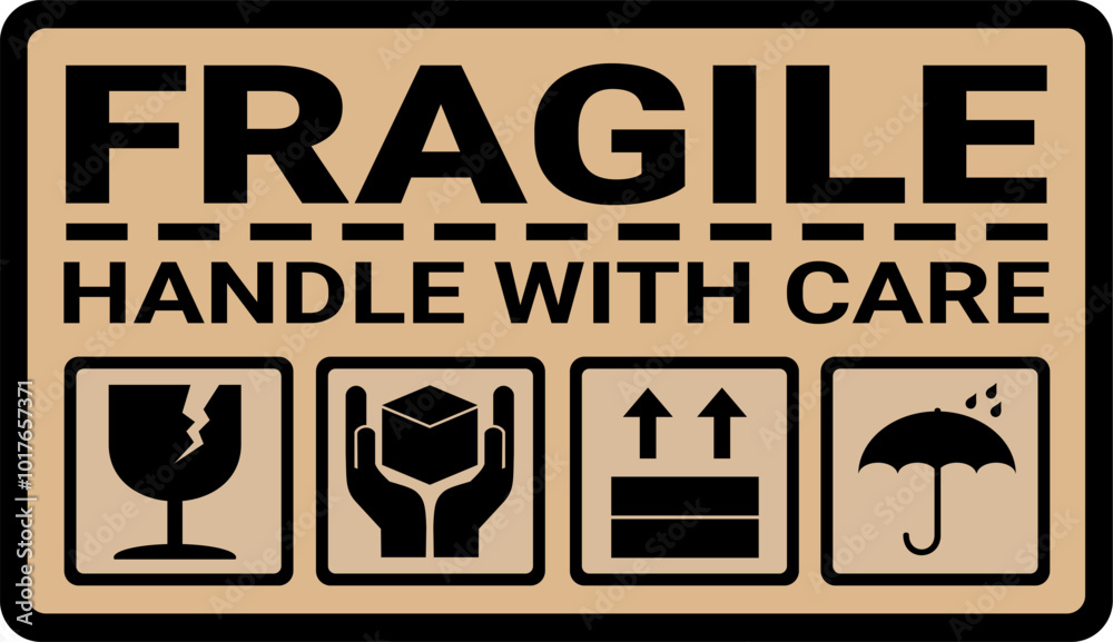 sticker fragile handle with care, black and brown fragile warning label ...