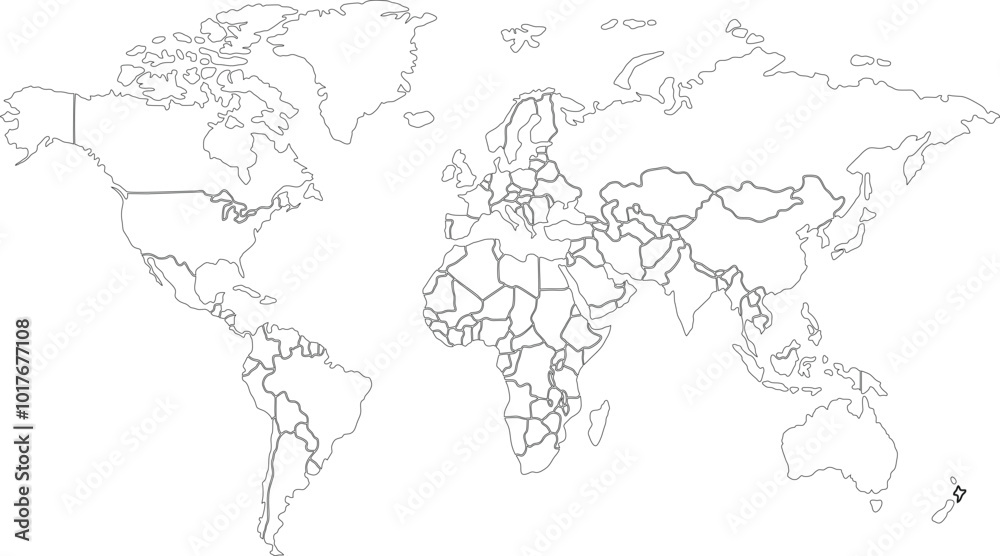 Outline World map with Country Borders Vector Illustration Stock Vector ...
