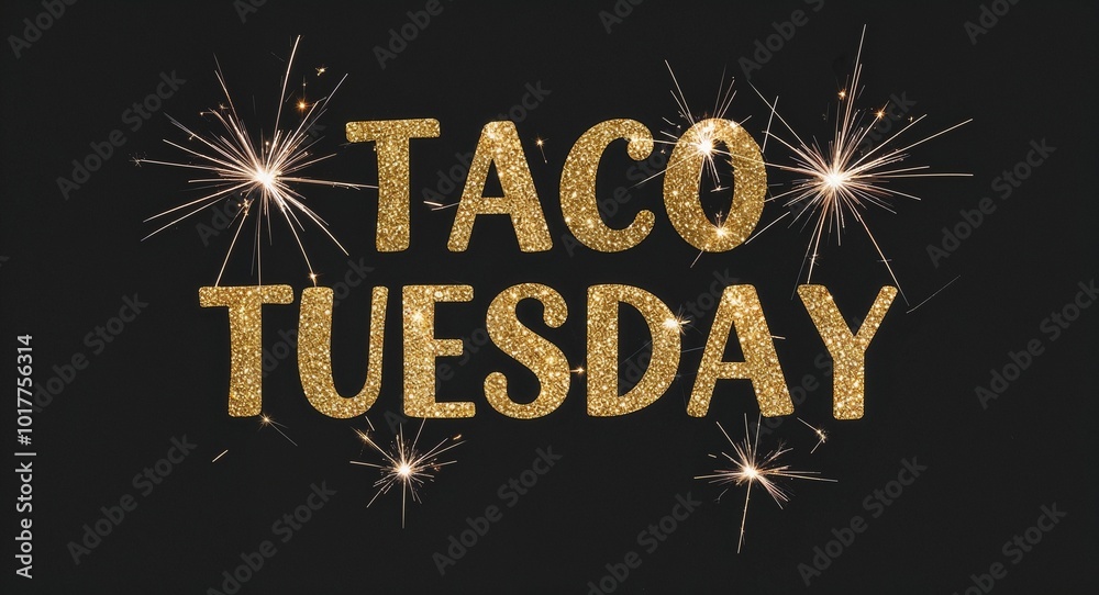 taco Tuesday lettering sparkler sparks on plain black background Stock ...