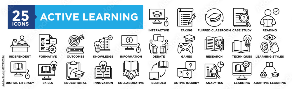 Active Learning icon collection set. Containing design education ...