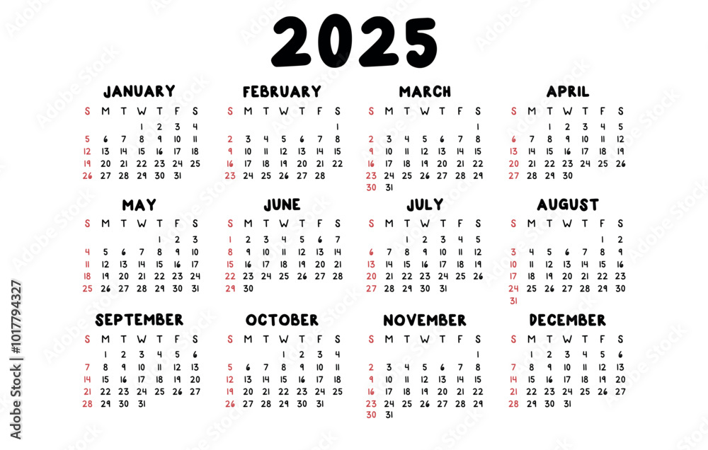 Vector classic calendar 2025 year template white isolated background ...
