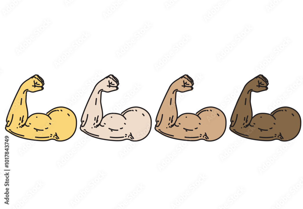 biceps muscle emoji types hands gesture easy line illustration black ...