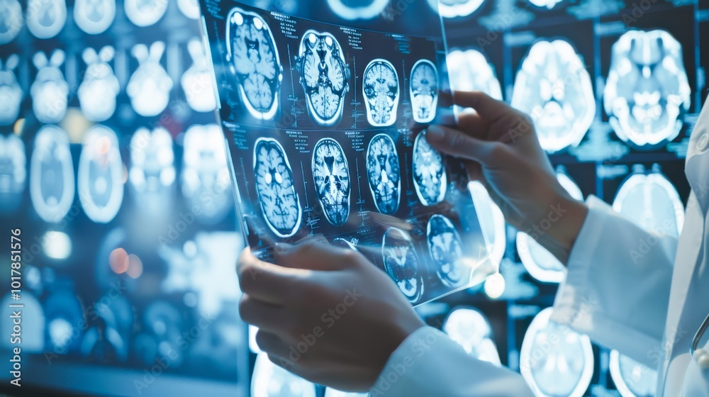 Doctor holding and looking patient body x-ray film before surgery. MRI ...
