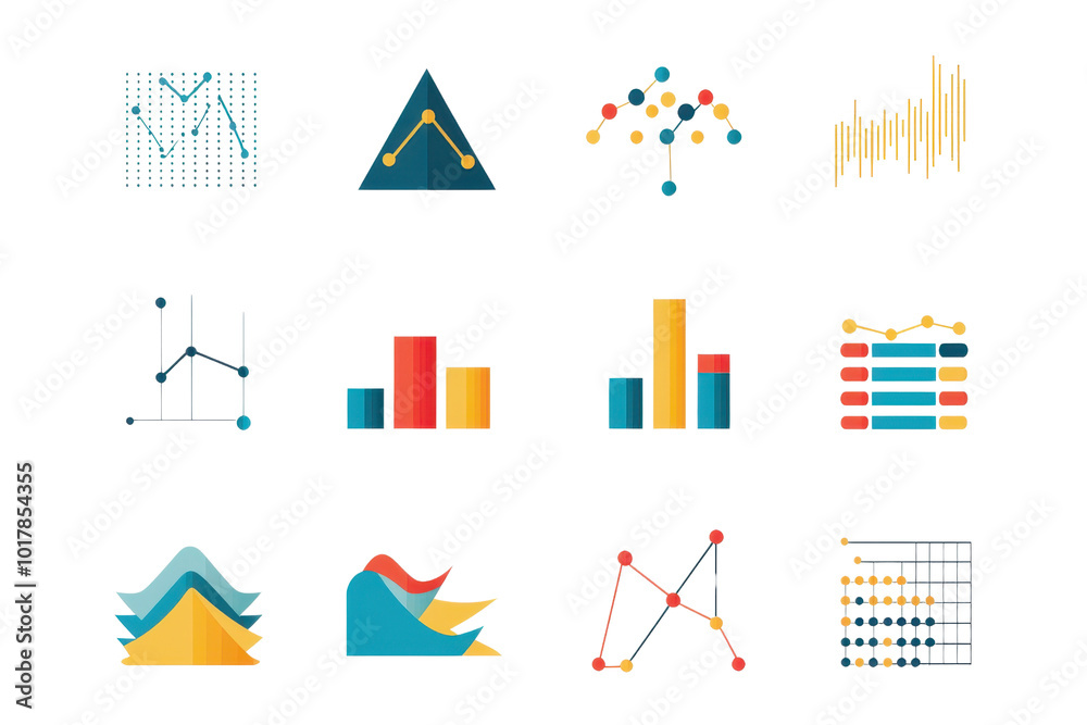 Colorful vector illustrations of various chart types, perfect for data visualization, analysis ...