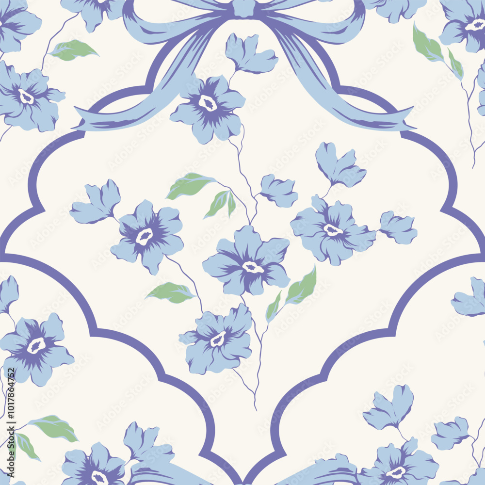 Vector coquette flowers pattern.Colorful seamless grandmillennial ...
